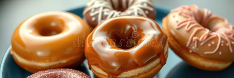Delicious Array of Assorted Donuts on a Blue Plate Captured in a Cozy ...