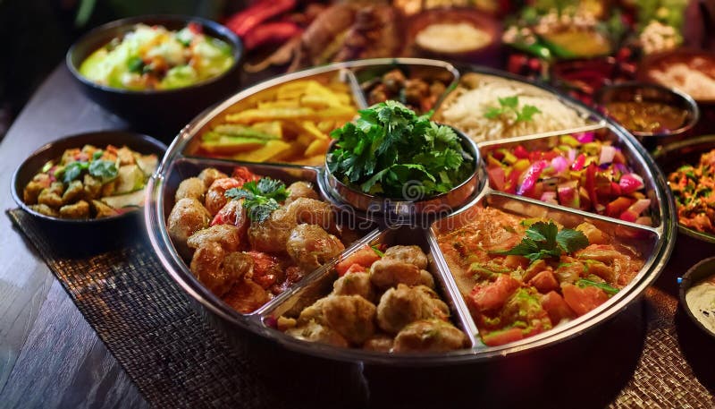 Delicious Array of Colorful Dishes on a Table Stock Illustration ...