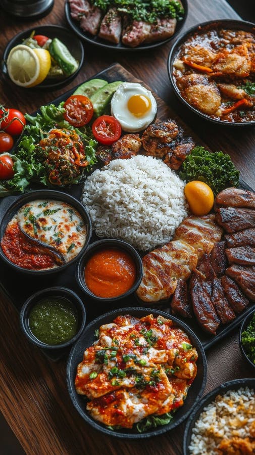 Delicious Array of Diverse Dishes Presented on a Wooden Table for a ...