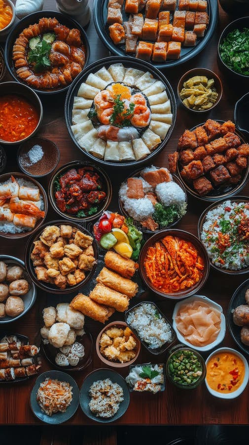 Delicious Array of Diverse Dishes Presented on a Wooden Table for a ...