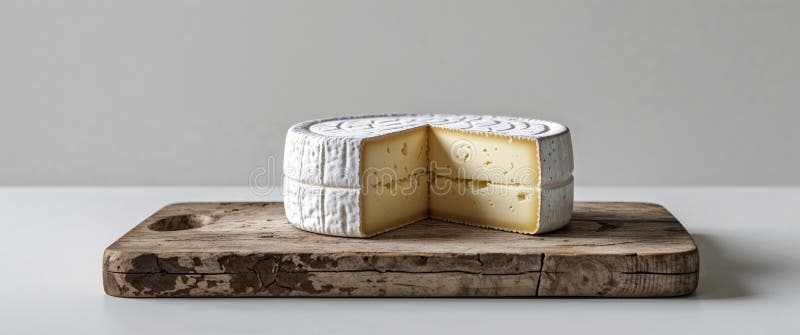 Delicious Artisanal Cheese Wheel Cut in Half on Rustic Wooden Board ...