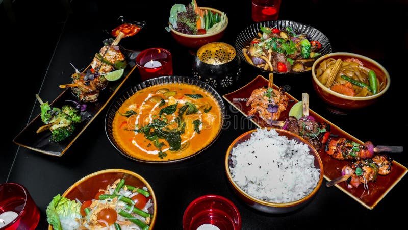 A Collection Set of Different Asian Menu Dishes - Delicious Asian Food ...