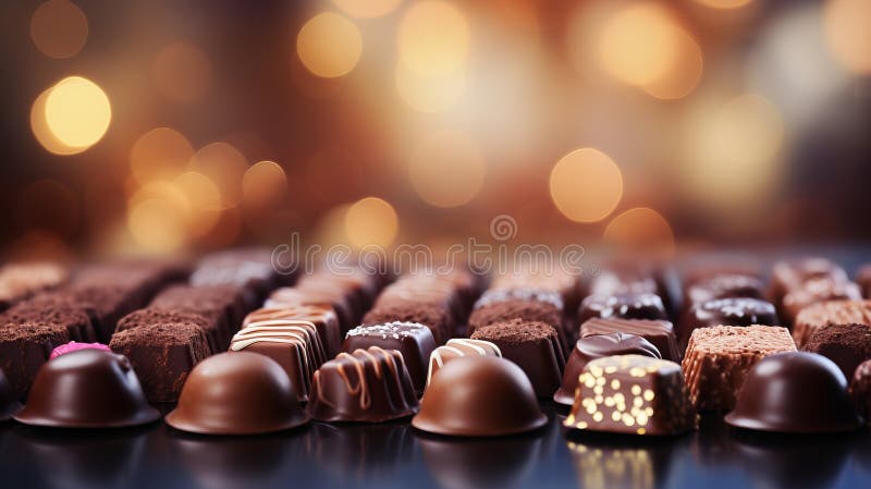 Delicious Assorted Chocolates on Blurred Bokeh Background, Sweet Candy ...