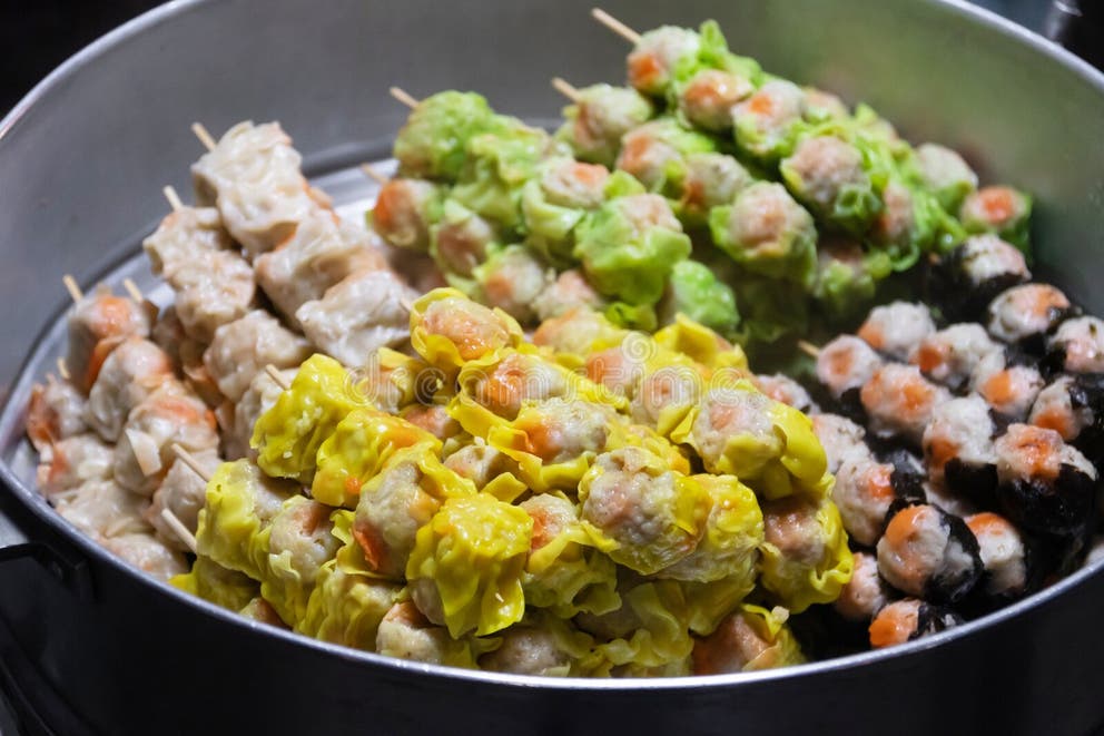 Delicious Assorted Dim Sum on Skewers Stock Photo - Image of assort ...