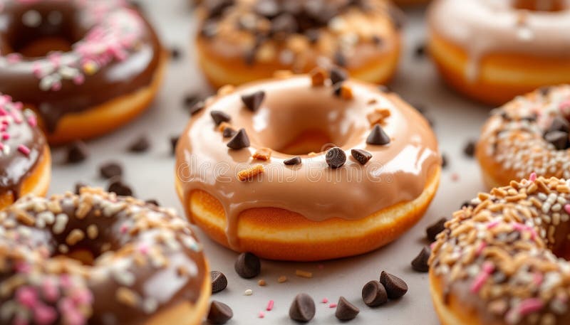 Delicious Assorted Donuts with Chocolate and Sprinkles Stock Illustration - Illustration of ...