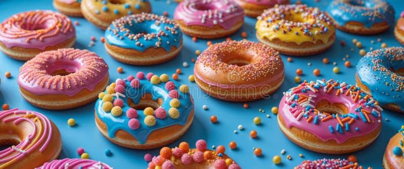 Delicious Assorted Various of Donuts with Cream, Powder Glazes and Toppings Stock Image - Image ...