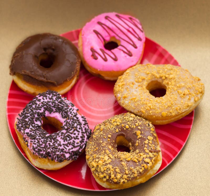 Delicious Assorted Various of Donuts with Cream, Powder Glazes and Toppings Stock Image - Image ...