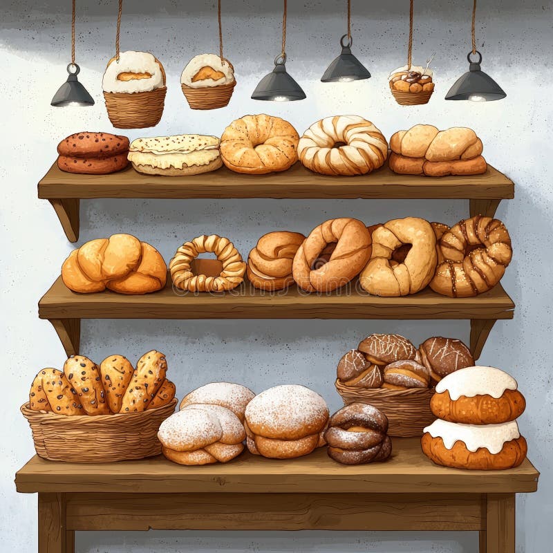 Delicious Assortment of Bakery Items Stock Illustration - Illustration ...