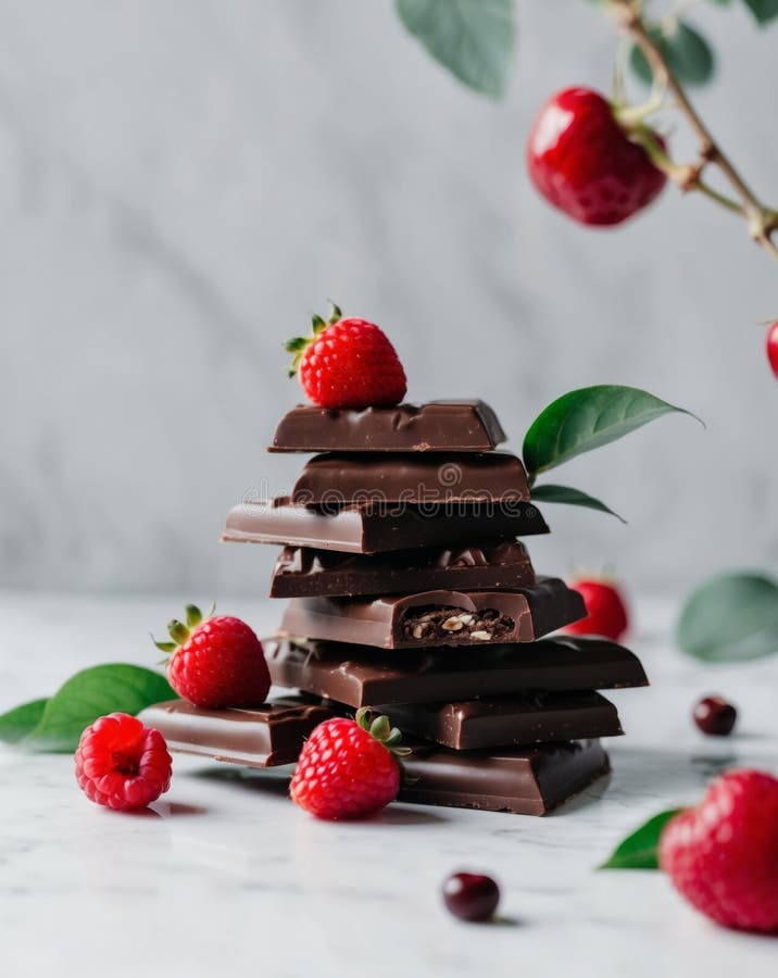 Delicious Assortment of Chocolate Bars and Berries. Stock Photo - Image ...