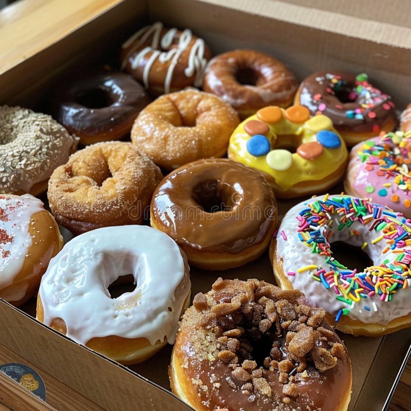 Delicious Assortment of Donuts in Various Flavors and Shapes Stock ...
