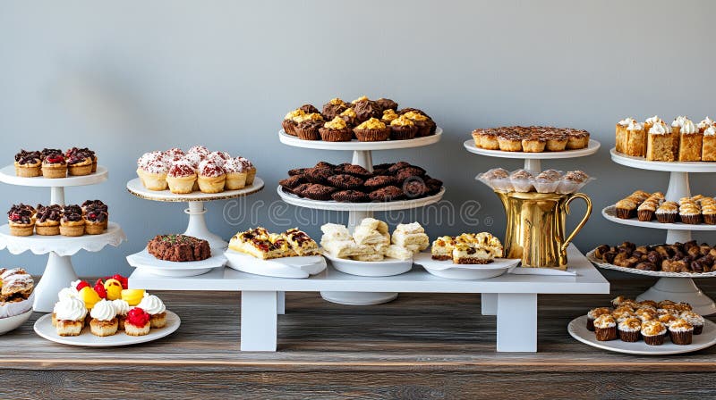 Delicious Assortment of Gourmet Mini Cakes Cupcakes and Pastries on ...