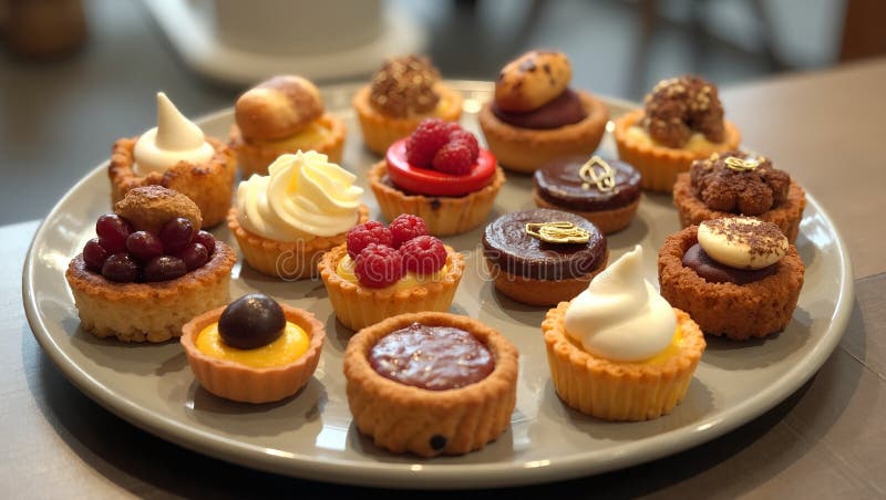 Delicious Assortment of Mini Pastries in a Circular Layout Stock ...