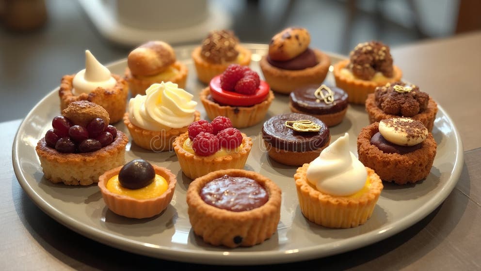 Delicious Assortment of Mini Pastries in a Circular Layout Stock ...