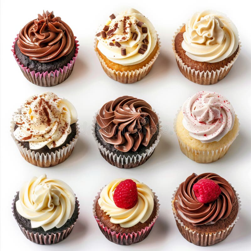 Delicious Assortment of Nine Colorful Cupcakes in Different Flavors ...