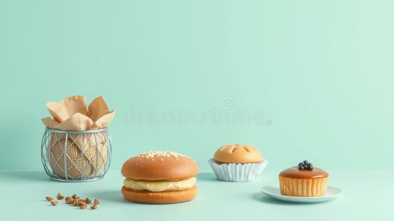 A Delicious Assortment of Pastries on a Blue Background Stock ...