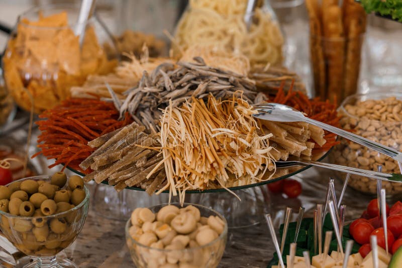 Delicious Assortment of Snacks and Appetizers on a Buffet Table Stock ...