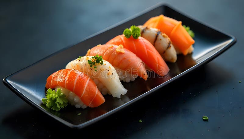 Delicious Assortment of Sushi Nigiri Stock Illustration - Illustration ...