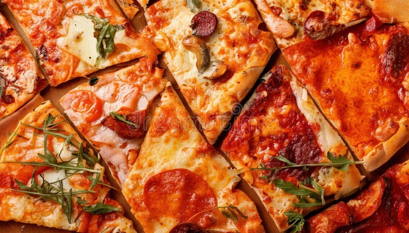 Delicious Assortment of Various Pizza Slices Showcased on a Rustic ...