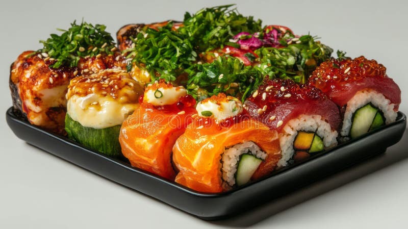 Delicious Assortment of Vegetarian Sushi Rolls with Fresh Toppings ...