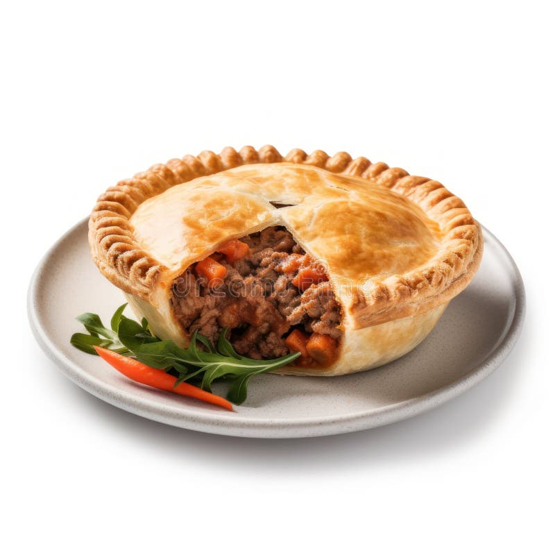 Delicious Australian Meat Pie on a Plate Isolated on White Background ...