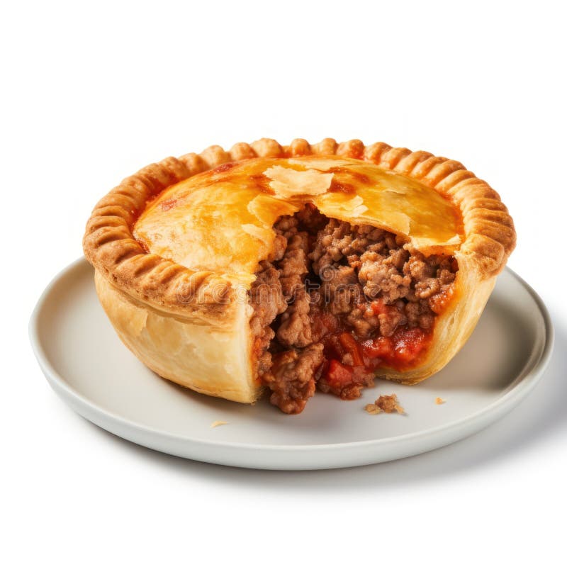 Delicious Australian Meat Pie on a Plate Isolated on White Background ...