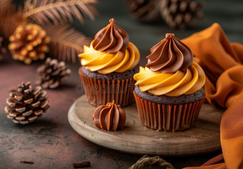 Delicious Autumn-themed Cupcakes with Chocolate and Orange Frosting ...