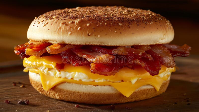 Delicious Bacon and Cheese Breakfast Sandwich on a Toasted Bun Stock ...