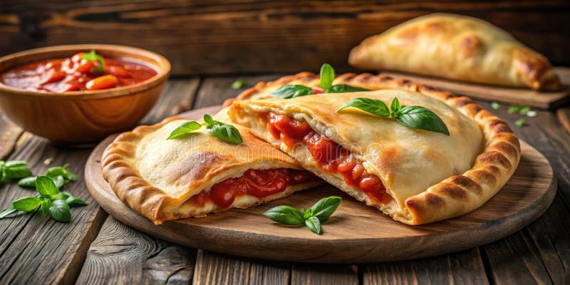Delicious Baked Calzones with Tomato Sauce and Basil. Generative AI ...