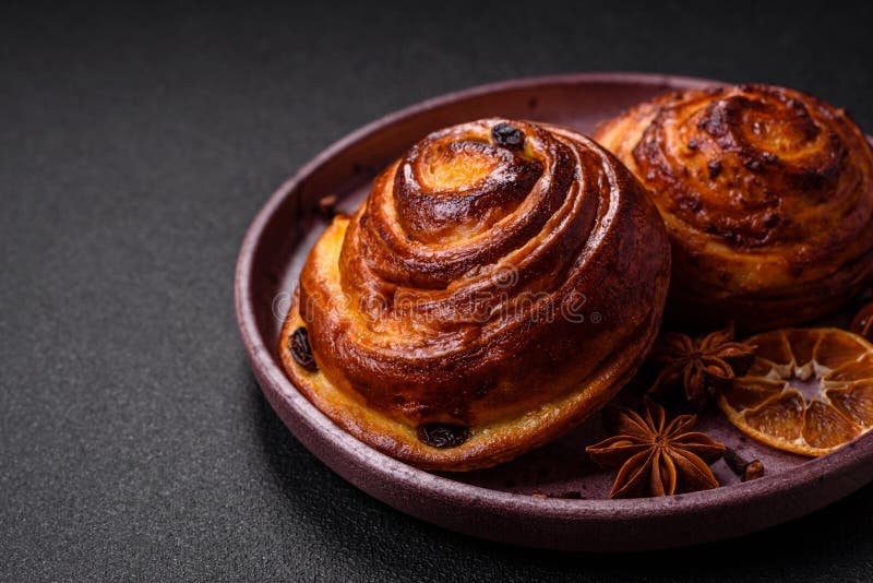Delicious Baked Cinnamon Raisin Rolls in the Form of Rolls Stock Image ...
