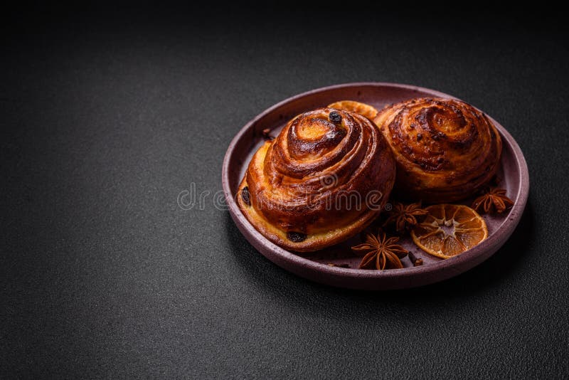 Delicious Baked Cinnamon Raisin Rolls in the Form of Rolls Stock Image ...