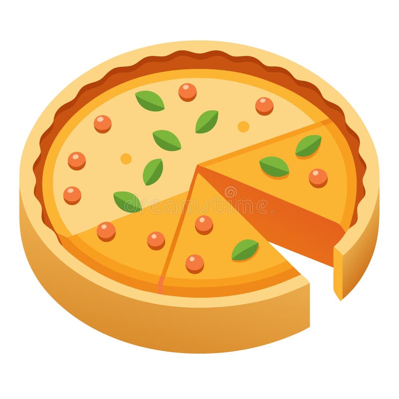 A Delicious Baked Quiche Cheese Pie with a Slice Cut Out. Stock Vector ...
