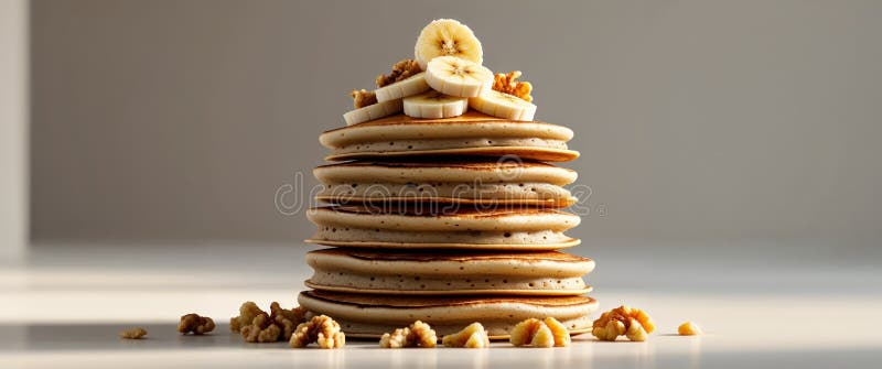 Delicious Banana and Walnut Pancakes Stack. Stock Photo - Image of ...