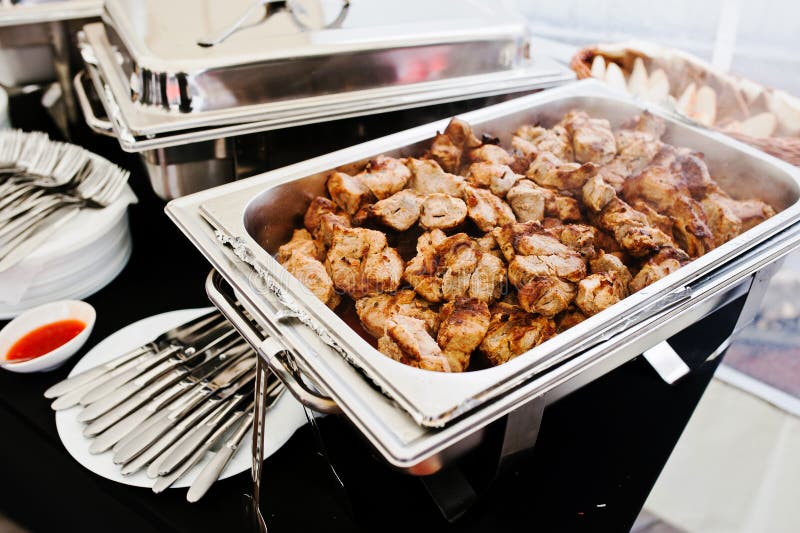 Delicious Barbecue at Buffet on Table Stock Image - Image of marinated ...