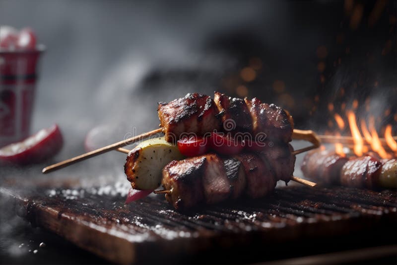 Delicious Bbq Kebab Grilling on Open Grill. Generative AI Stock ...