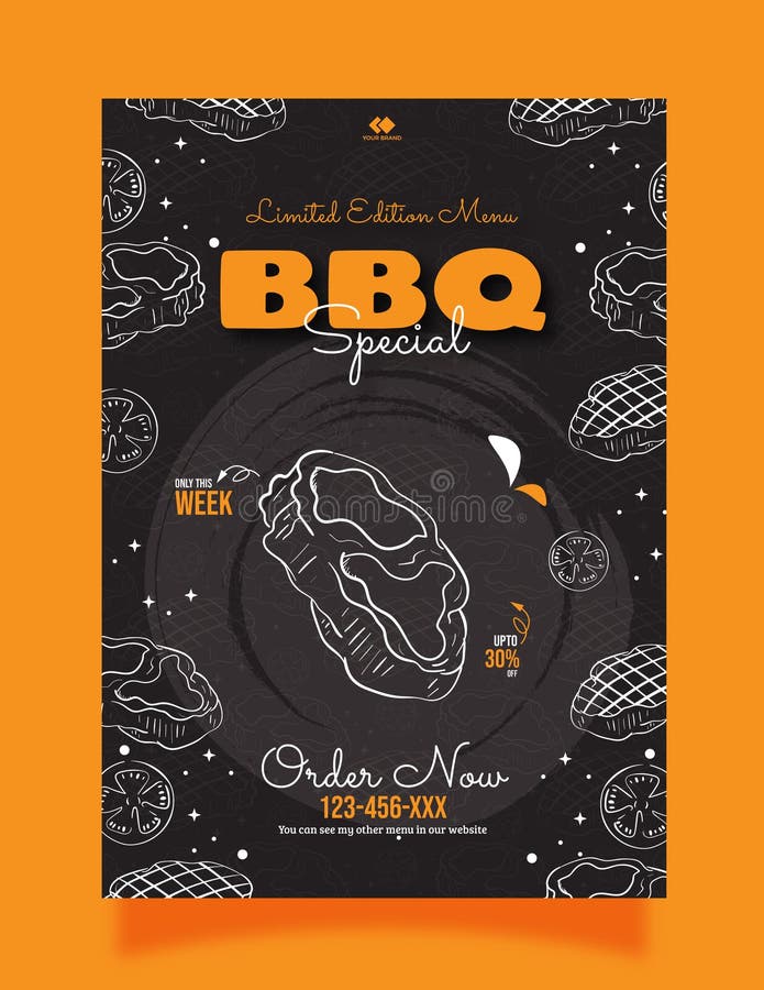 Delicious BBQ Steak and Food Menu Flyer Template with Hand Drawing ...