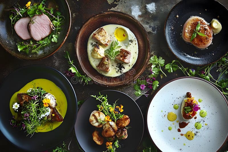 Delicious and Beautifully Presented Dishes View from Above Stock Image ...