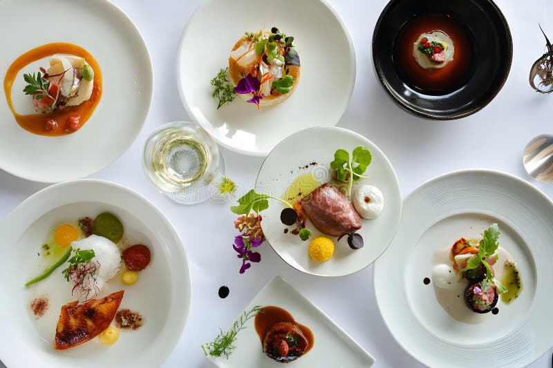 Delicious and Beautifully Presented Dishes View from Above Stock Photo ...