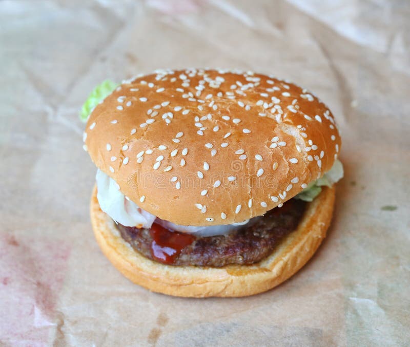 Delicious Beef Burger on the Table Stock Image - Image of cholesterol ...