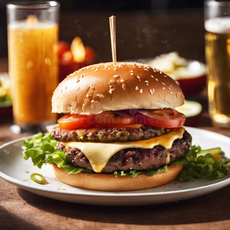 Delicious Double Burger with Cheese Stock Photo - Image of serve, lunch ...