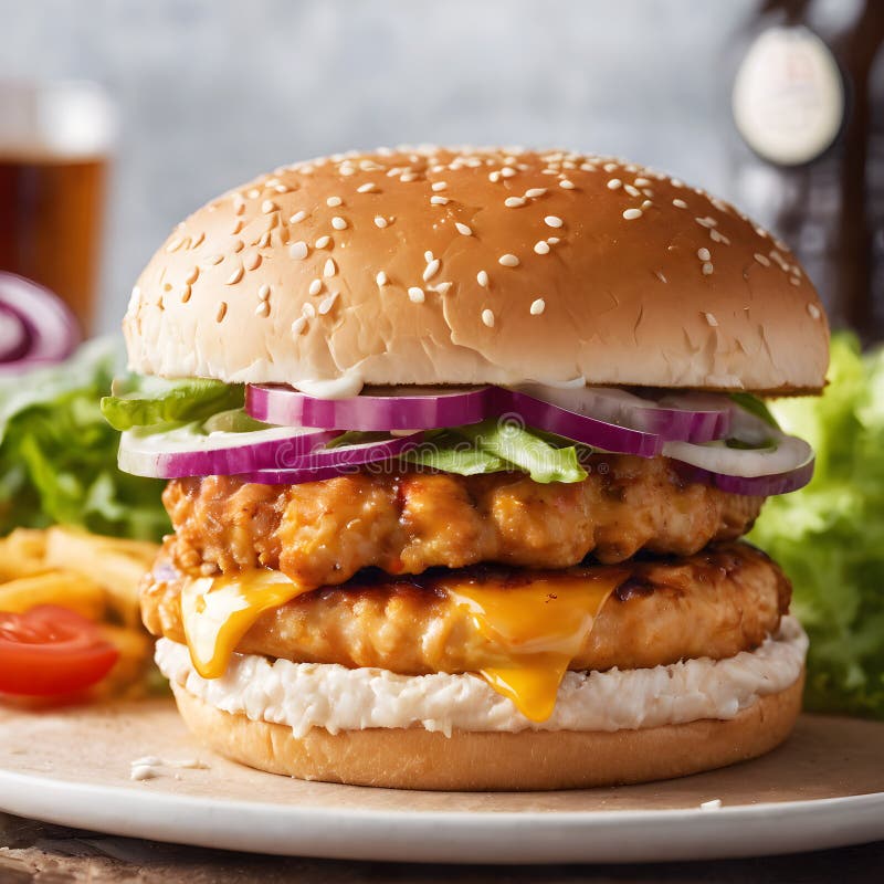 Deluxe Chicken Burger stock image. Image of snack, beef - 312777071