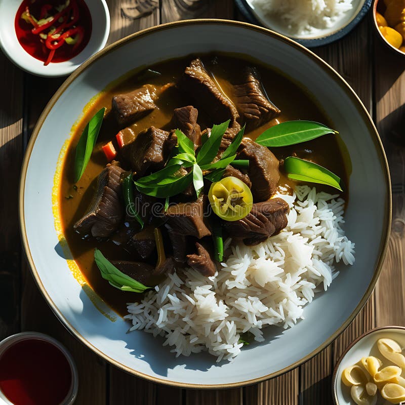 Delicious Beef Curry with White Rice and Fresh Herbs â€ Asian Cuisine ...