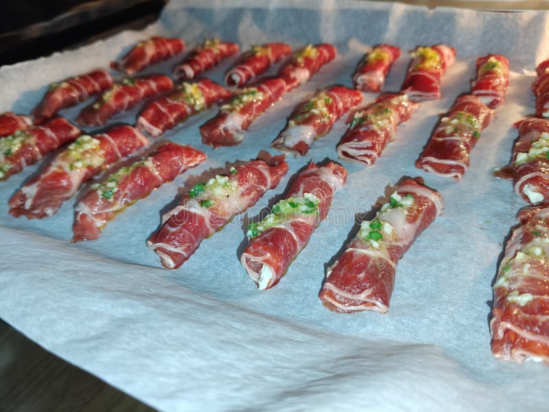 Delicious Beef Slice Filled with Cheese and Garlic Stock Image - Image ...