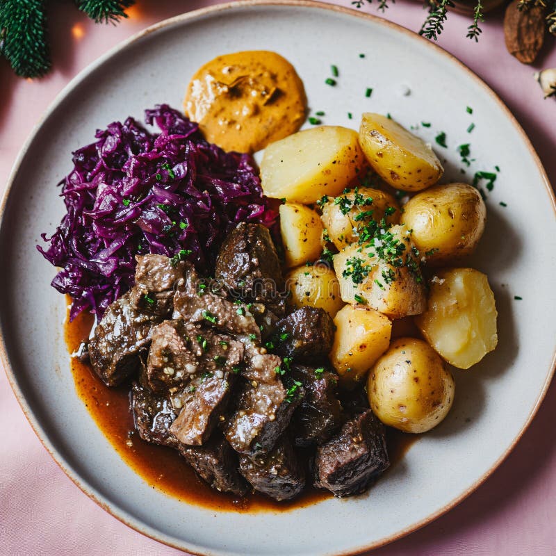 Delicious Beef Stew with Roasted Potatoes and Red High Quality Image ...