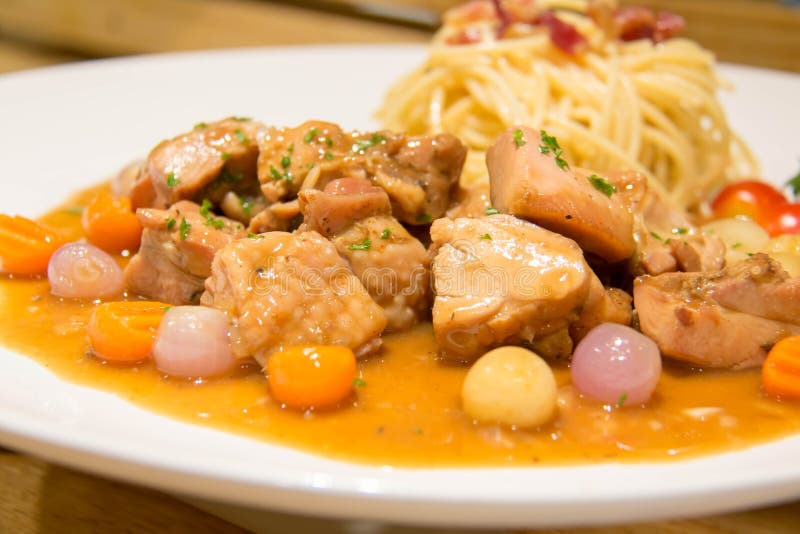 Delicious Beef Stew with Spaghetti on Plate Stock Image - Image of ...