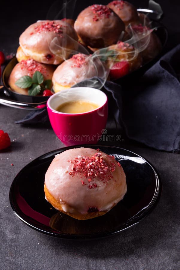 A Delicious Berlin Donuts Filled with Raspberry Jam Stock Image - Image ...