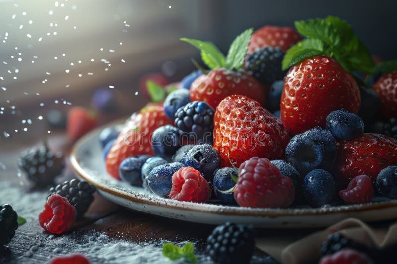 Delicious Berries Fruits on the Table Stock Illustration - Illustration ...