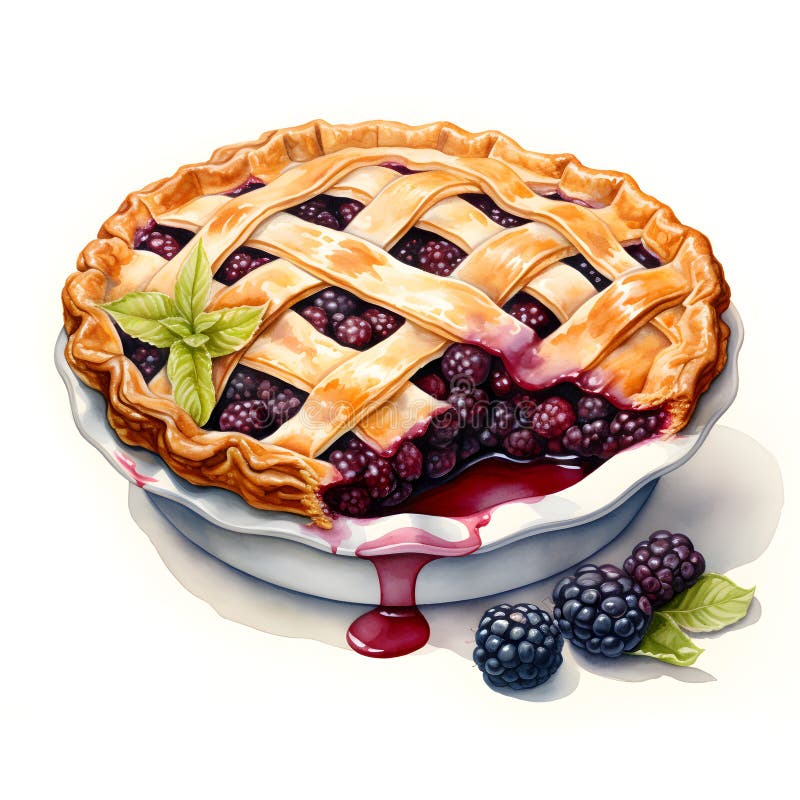 Watercolor Drawings of Blackberry Pie Stock Illustration - Illustration ...