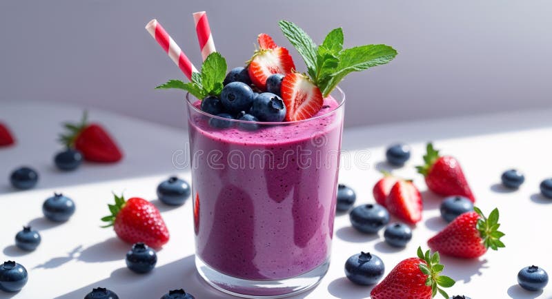 Delicious Berry Smoothie with Fresh Fruit Garnish. Stock Photo - Image ...