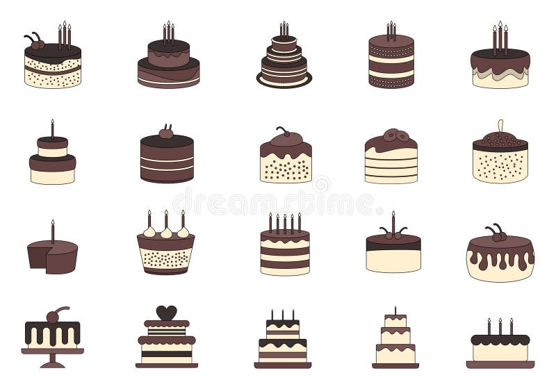 Delicious Birthday Cake Element Set Stock Vector - Illustration of ...