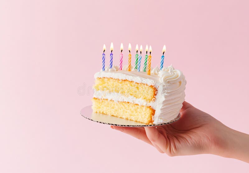 Delicious Birthday Cake Slice with Candles High Quality Image Stock ...